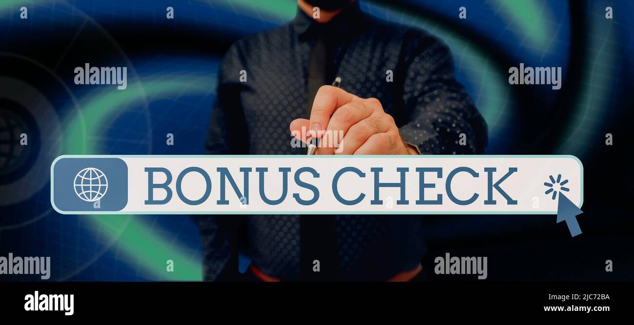 Text caption presenting Bonus Check. Word for something in addition to ...