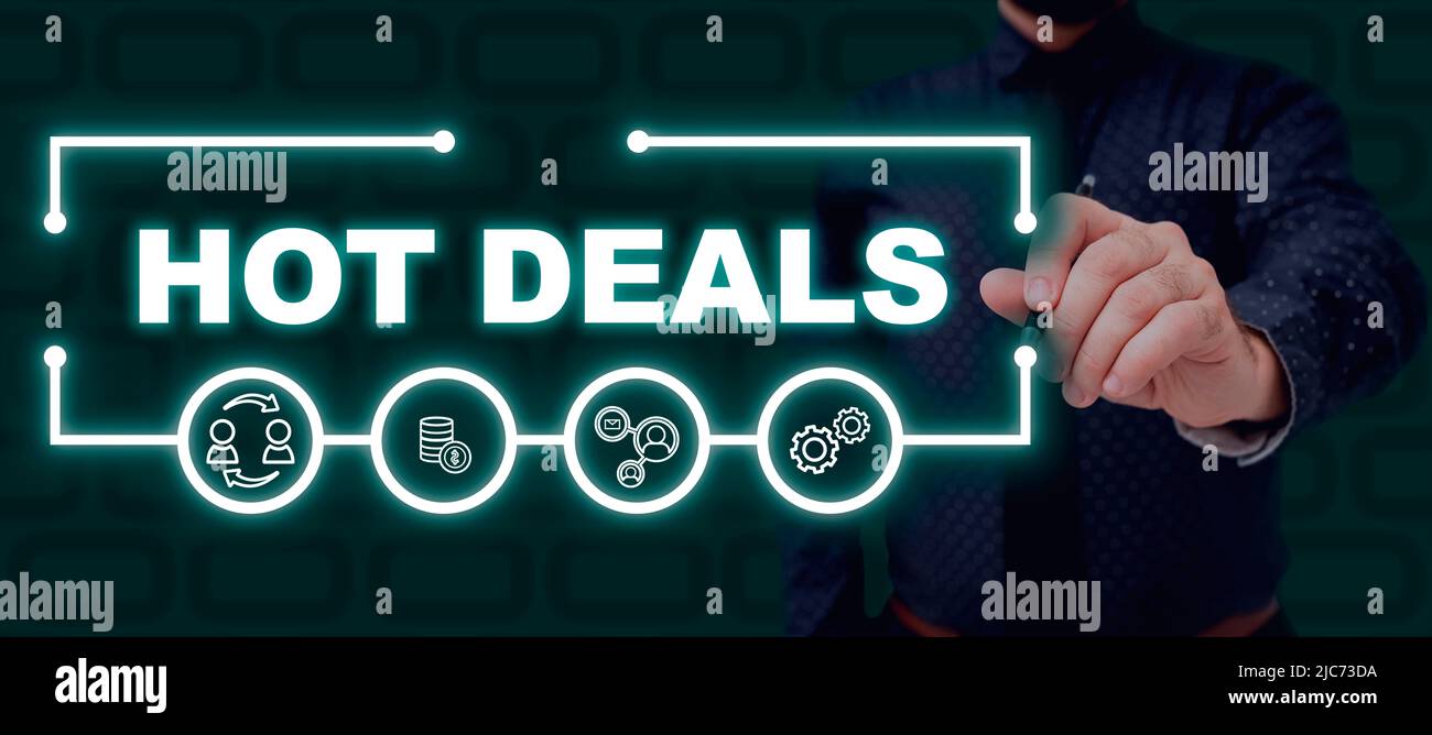 Conceptual display Hot Deals. Business idea An agreement through which ...