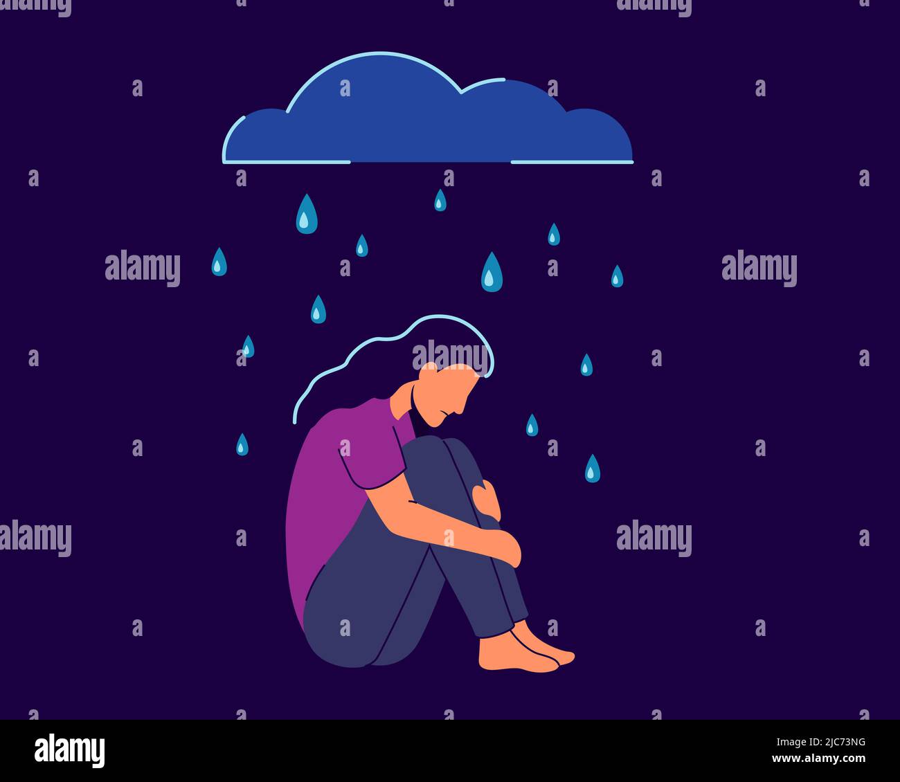 Depressed woman in rain Sad woman sitting Depressive girl silhouette ...