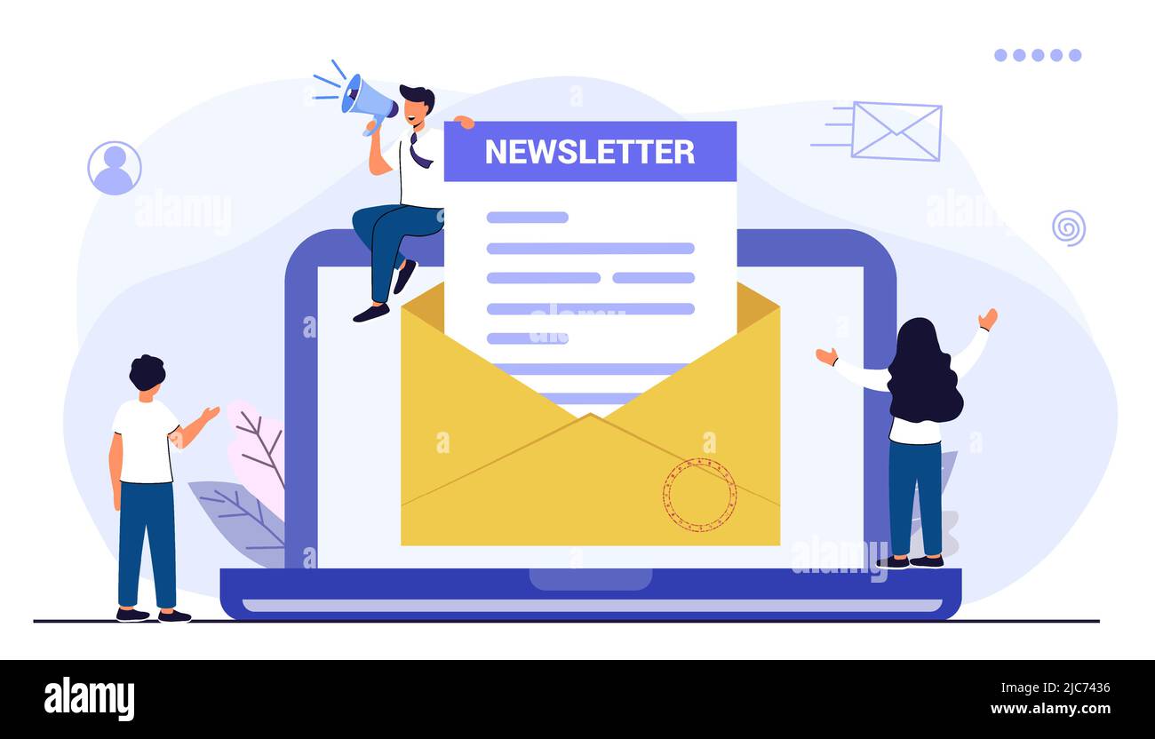Subscribe now to our newsletter vector illustration with tiny people ...