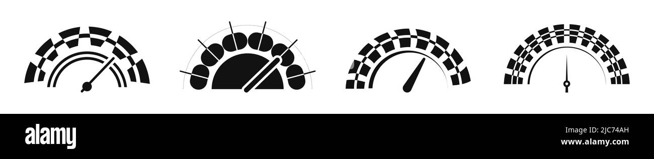 Speedometer icon vector set. Scale meter in outline style. tachometer icon. Speed indicator ...