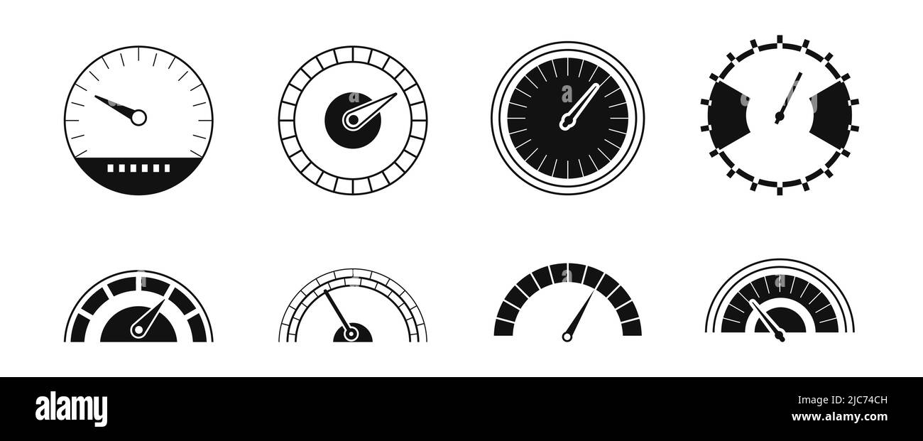 Speedometer icon vector set. Scale meter in outline style. tachometer ...