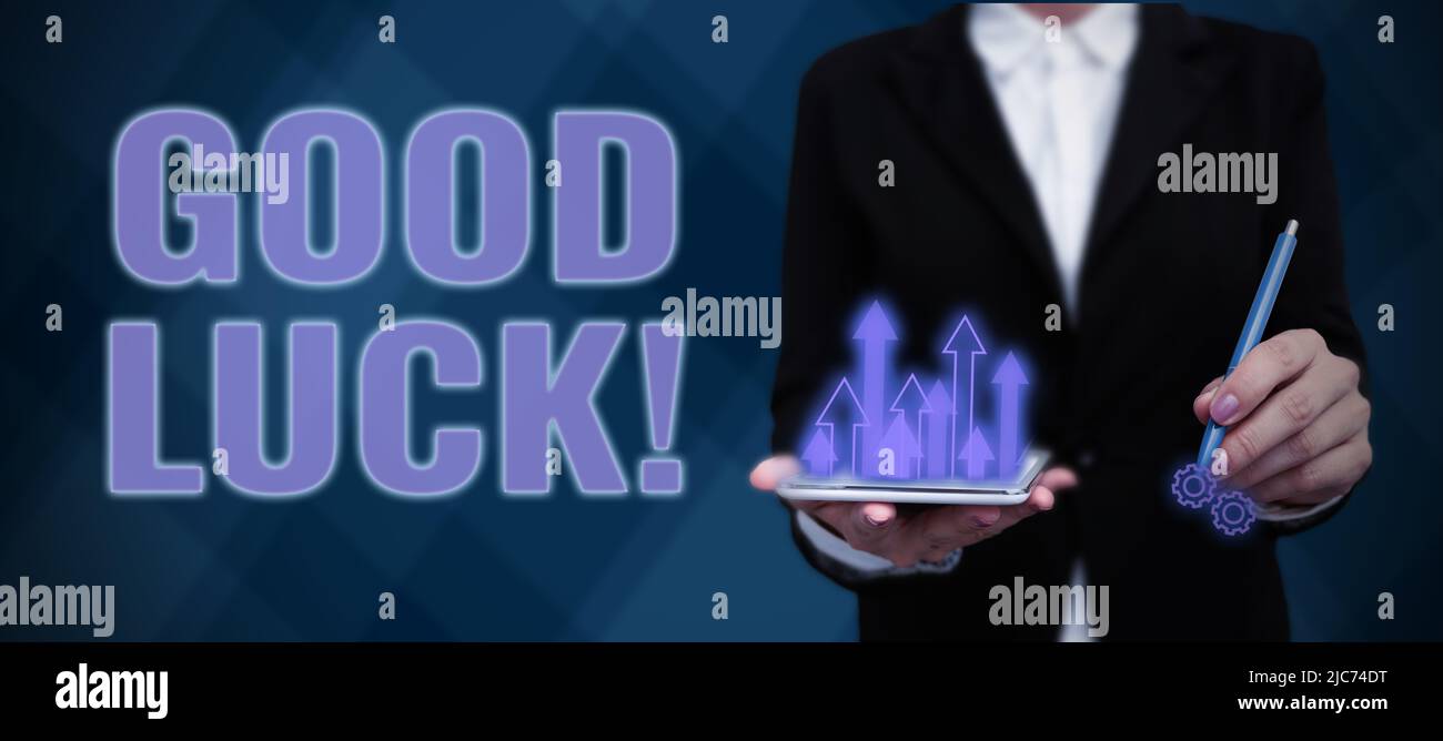 Hand writing sign Good Luck. Business idea A positive fortune or a ...
