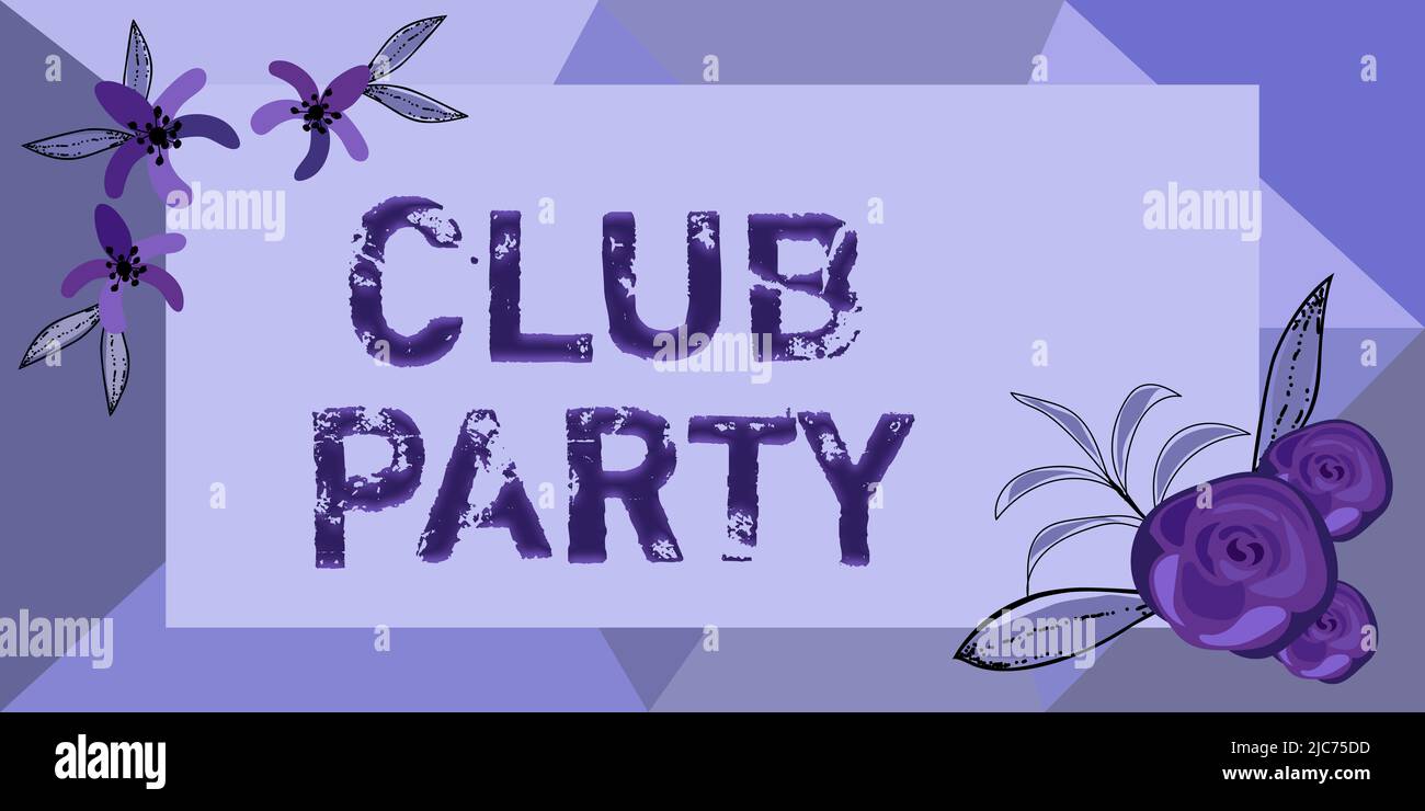 Hand writing sign Club Party. Concept meaning social gathering in a ...