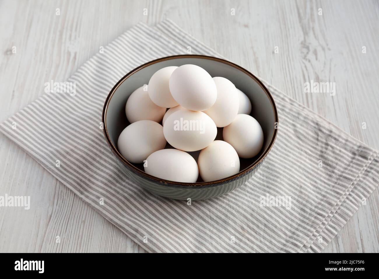Raw Cage Free White Eggs in a Bowl, side view Stock Photo - Alamy