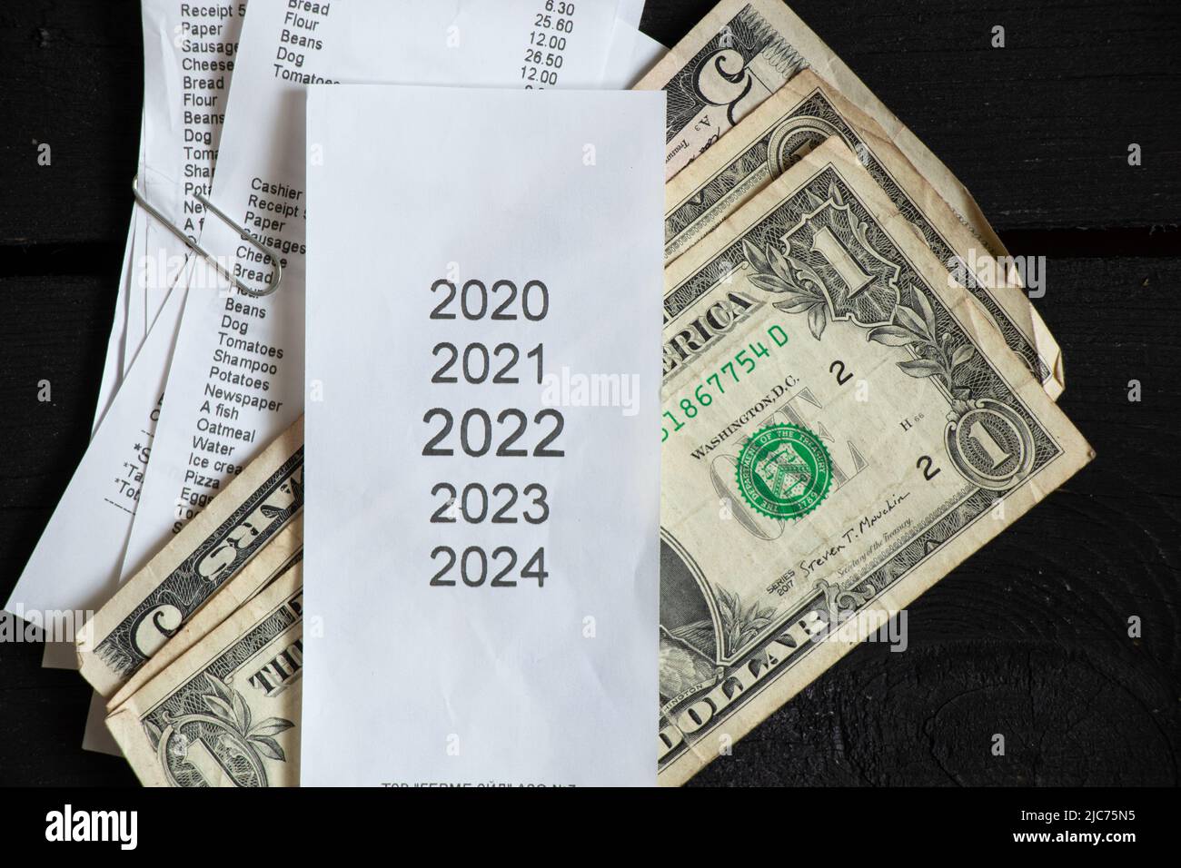 list of years 2020 2021 2022 2023 on the cash register that lies near ...