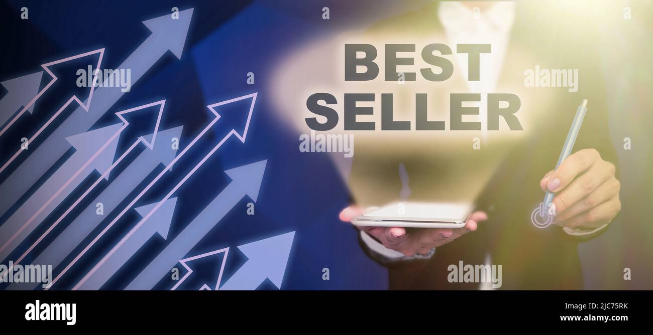 Sign displaying Best Seller. Business showcase book or other product ...