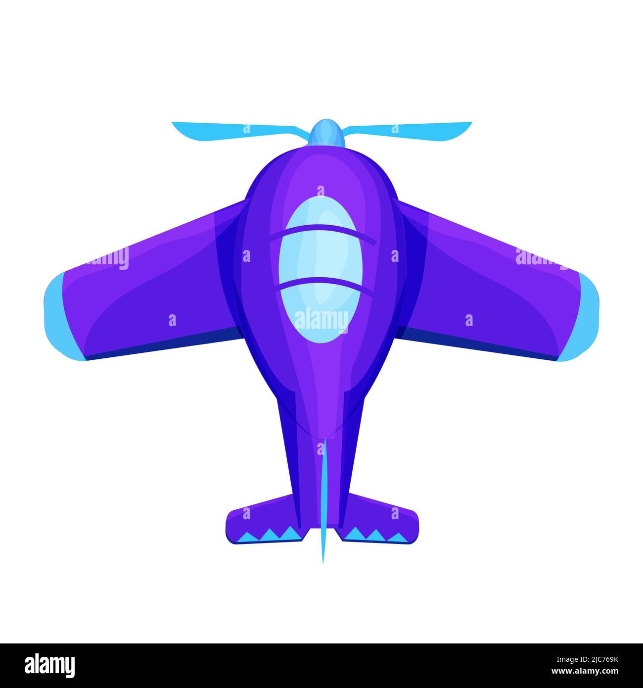 Cute plane, airplane model in cartoon style with propeller top view ...