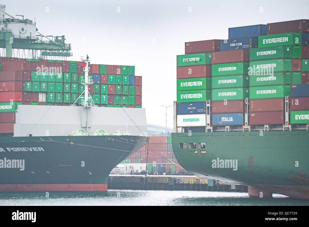 Evergreen Shipping at the Port of Los Angeles in San Pedro, California ...