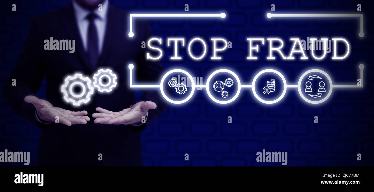 Hand writing sign Stop Fraud. Business concept campaign advices showing ...