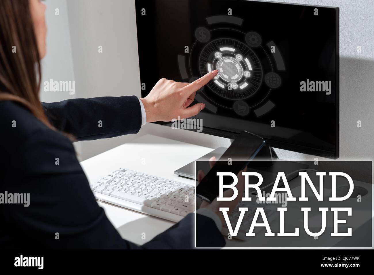 Hand writing sign Brand Value. Word Written on company generates from ...