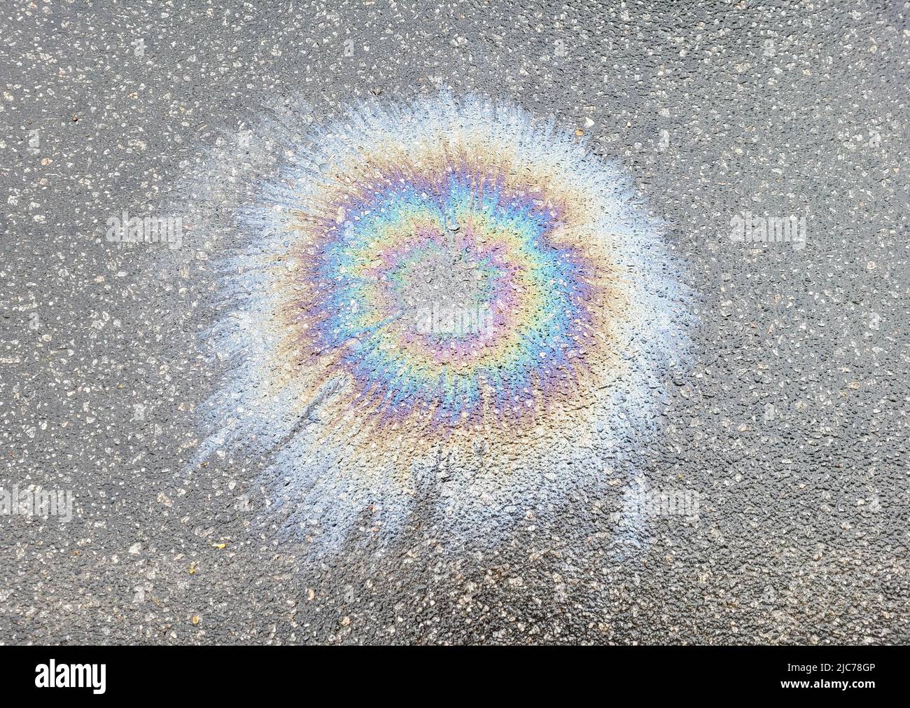 The color diluted with gasoline in a puddle. environmental pollution ...