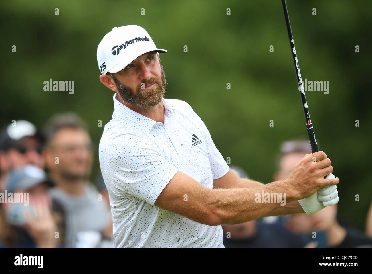 ST ALBANS, ENGLAND - JUNE 09: Dustin Johnson of the United States tees ...