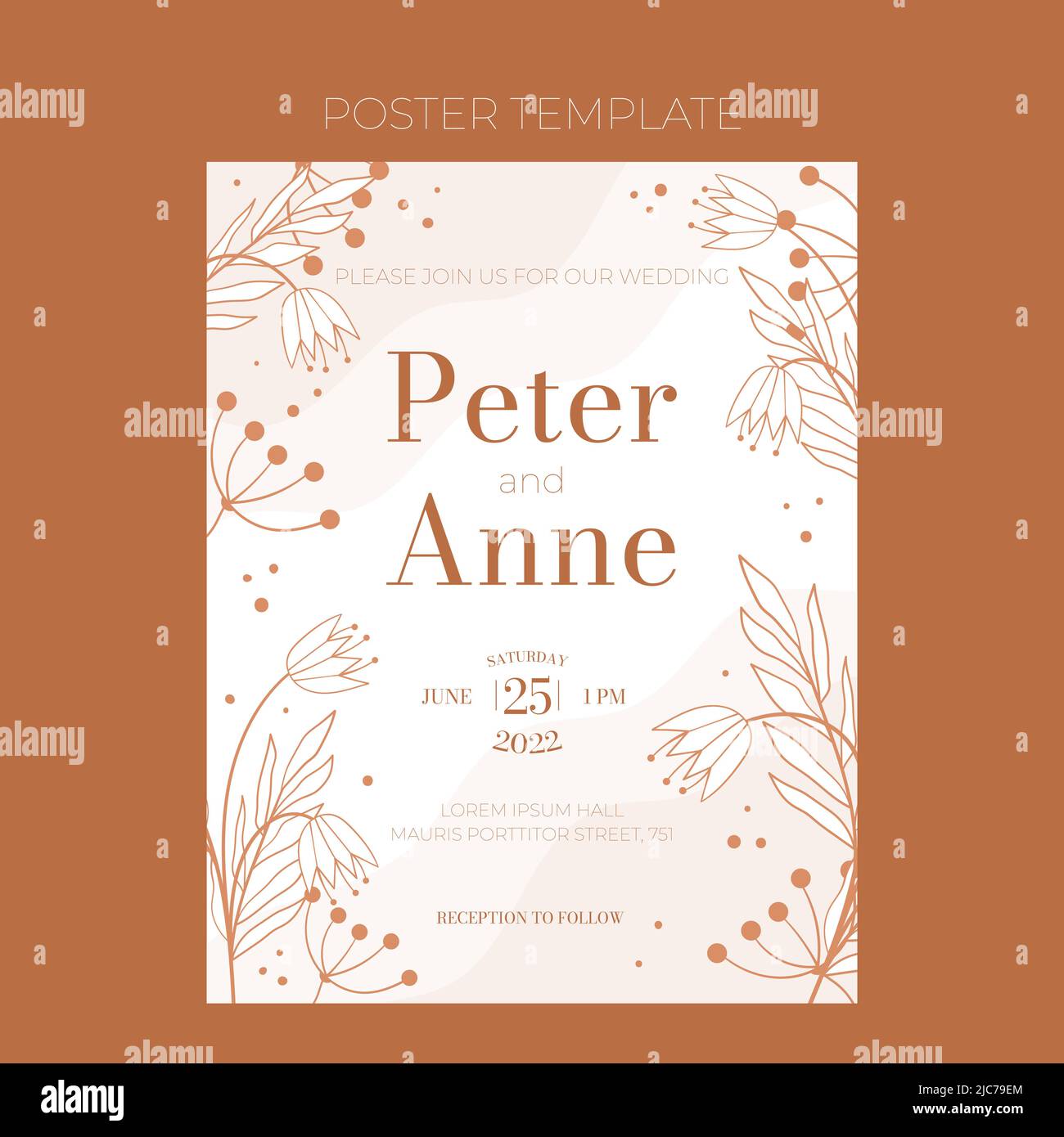 Floral wedding invite template in doodle style, invitation card design ...