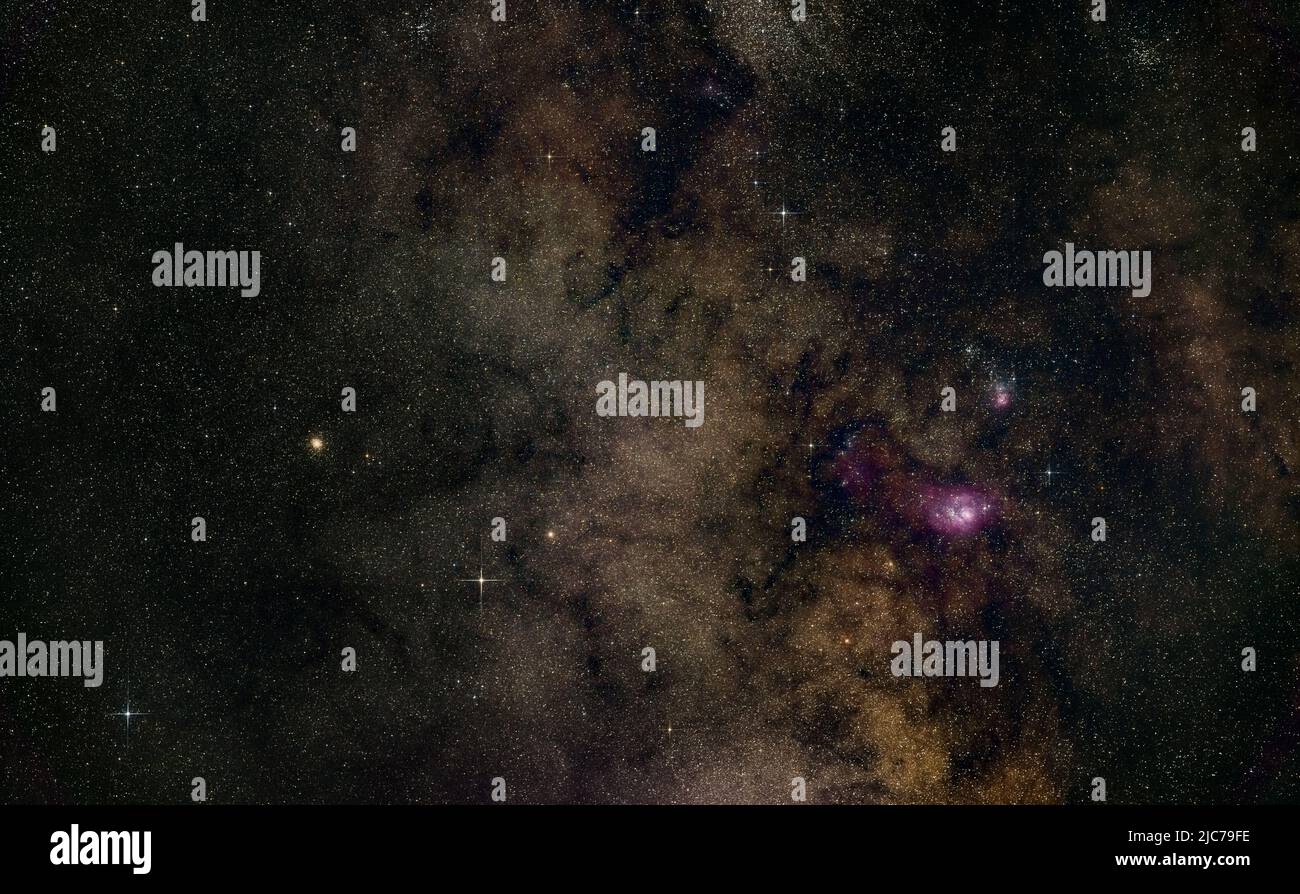 Night sky with milky way near Sagittarius constellation, bright Kaus ...