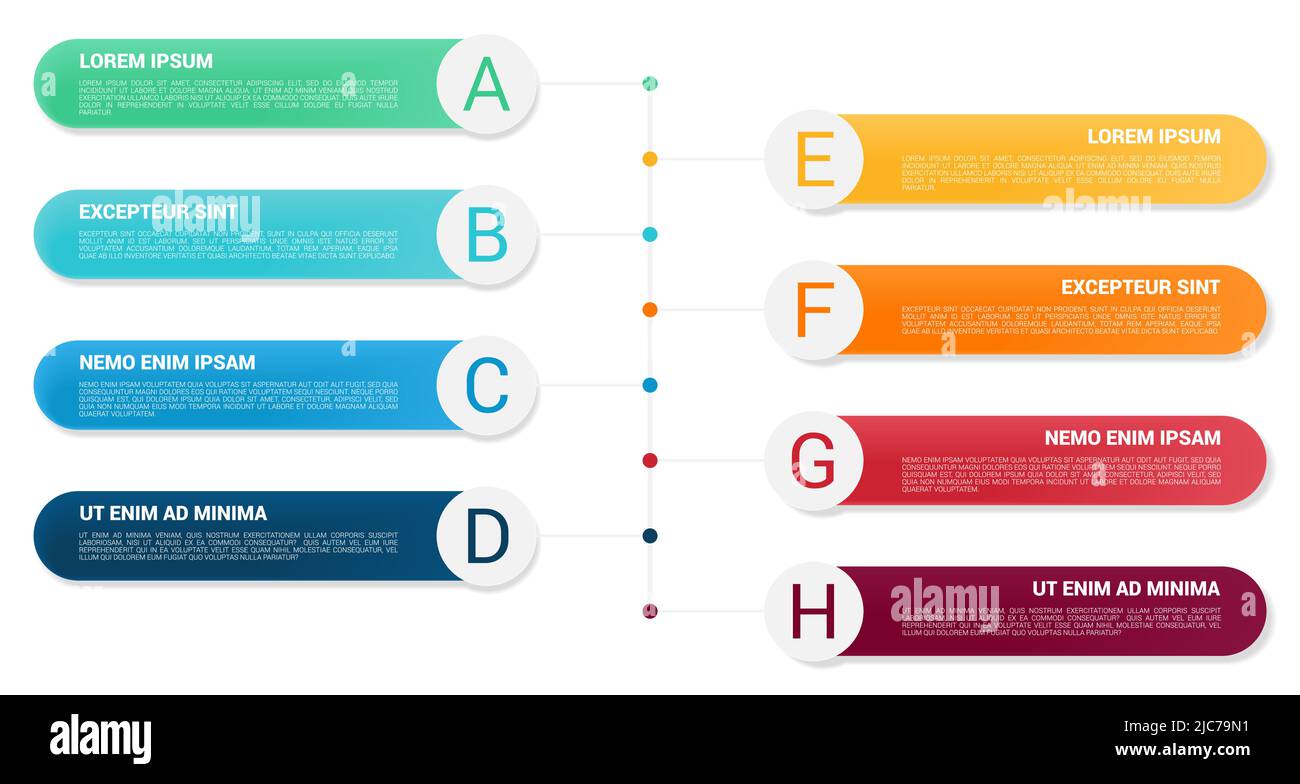Rectangles with rounded corners and option in circle - eight items in ...