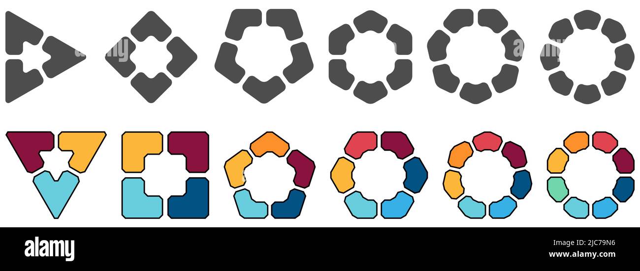 Polygons divided into equal parts, empty space in middle slightly ...