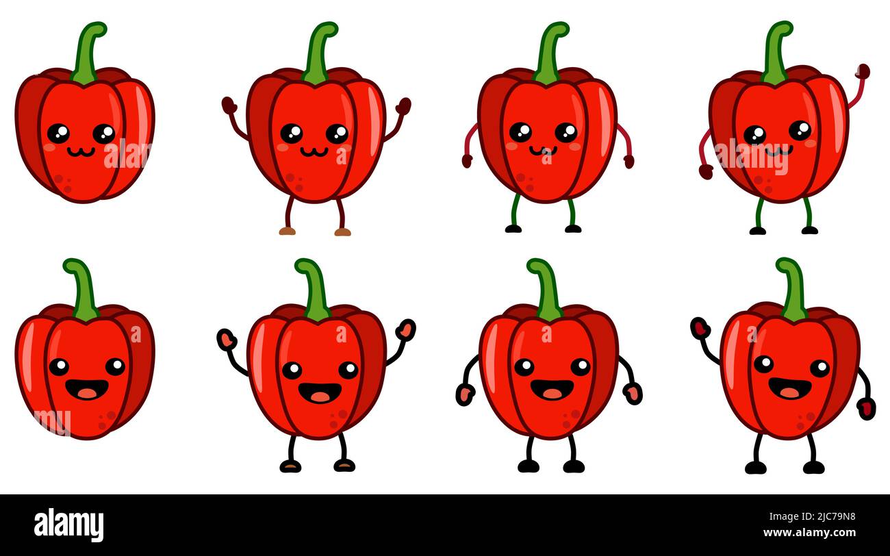 Cute kawaii style red bell pepper vegetable icon, smiling. Version with ...