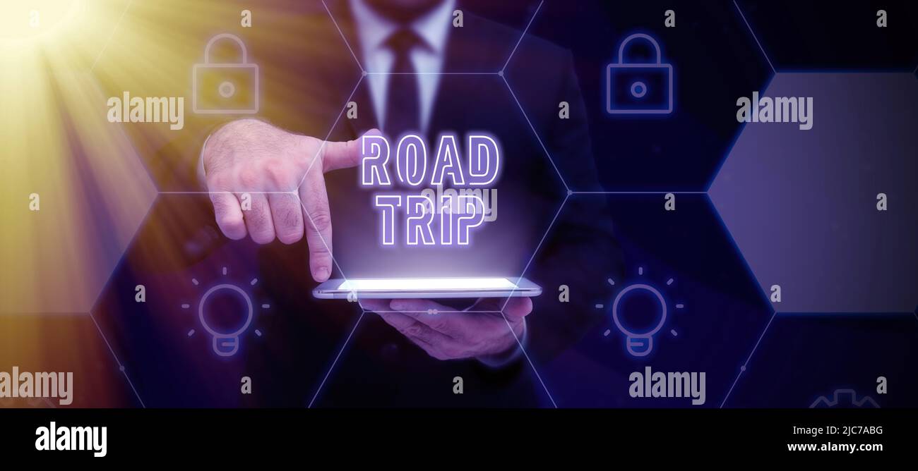 Writing displaying text Road Trip. Business concept Roaming around ...