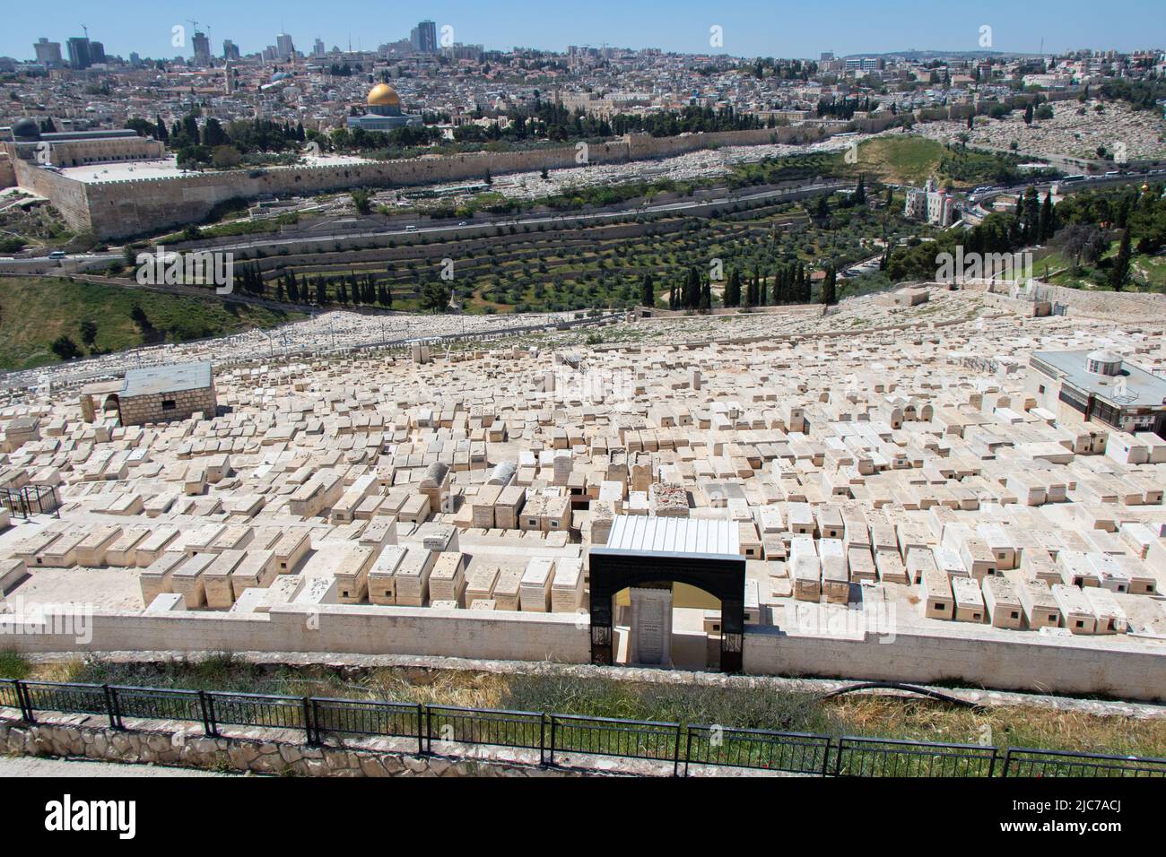 View to Jerusalem old city temple mount and the ancient Jewish cemetery ...