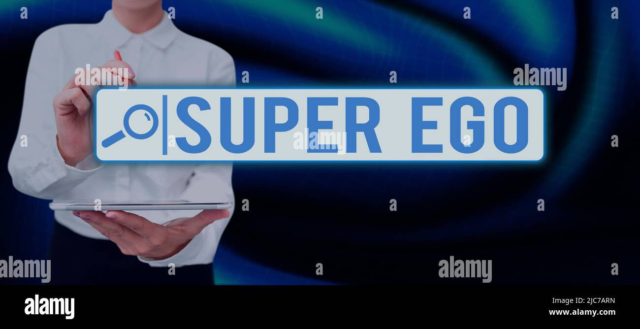 Hand writing sign Super Ego. Business showcase The I or self of any ...