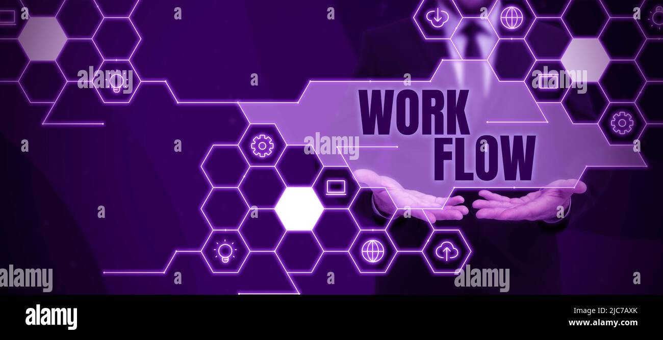 Text sign showing Work Flow. Conceptual photo Continuity of a certain task to and from an office ...