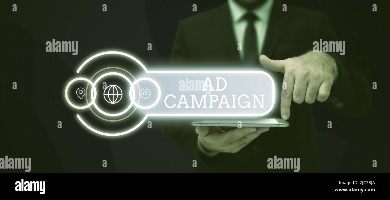 Sign displaying Ad Campaign. Word Written on promotion of specific ...