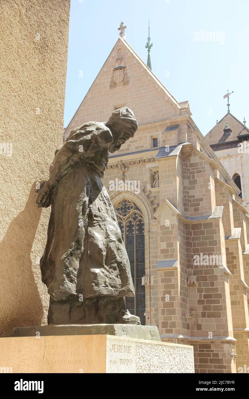 Statue of Prophet Jeremiah by the Swiss sculptor Rodo against the ...