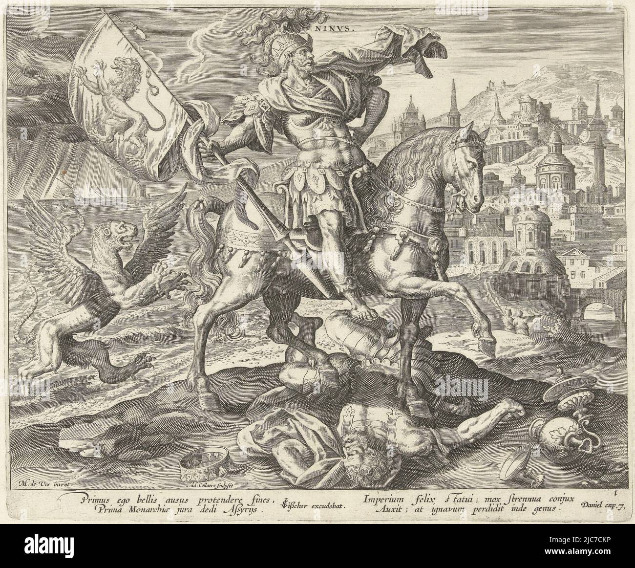 Ninus, founder of Nineveh and notorious general, rides a horse, in his ...