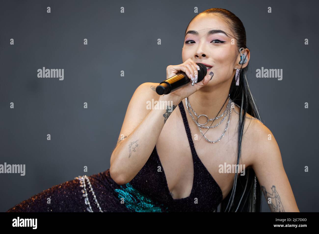 Japanese-British singer-songwriter and model, Rina Sawayama, performs at the NOS stage during ...