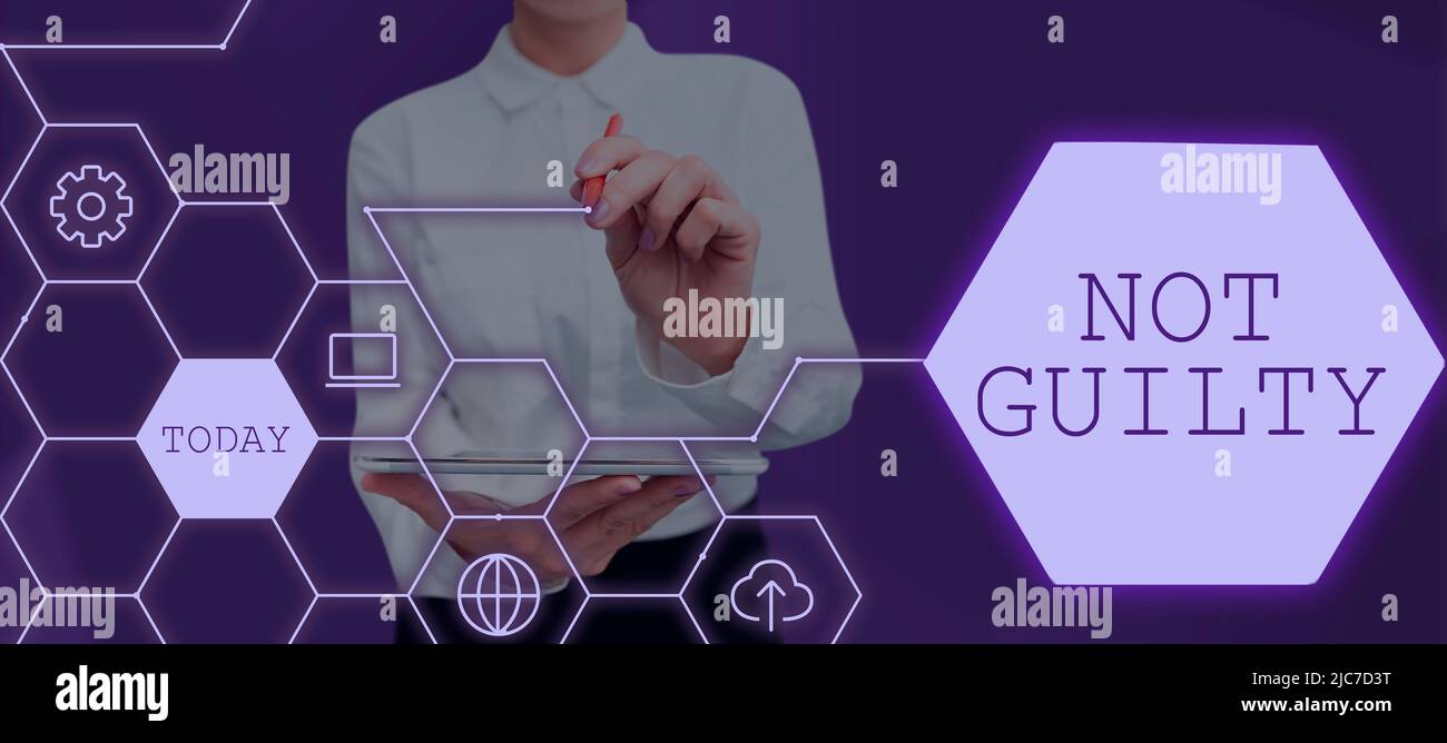 Text showing inspiration Not Guilty. Concept meaning someone is ...