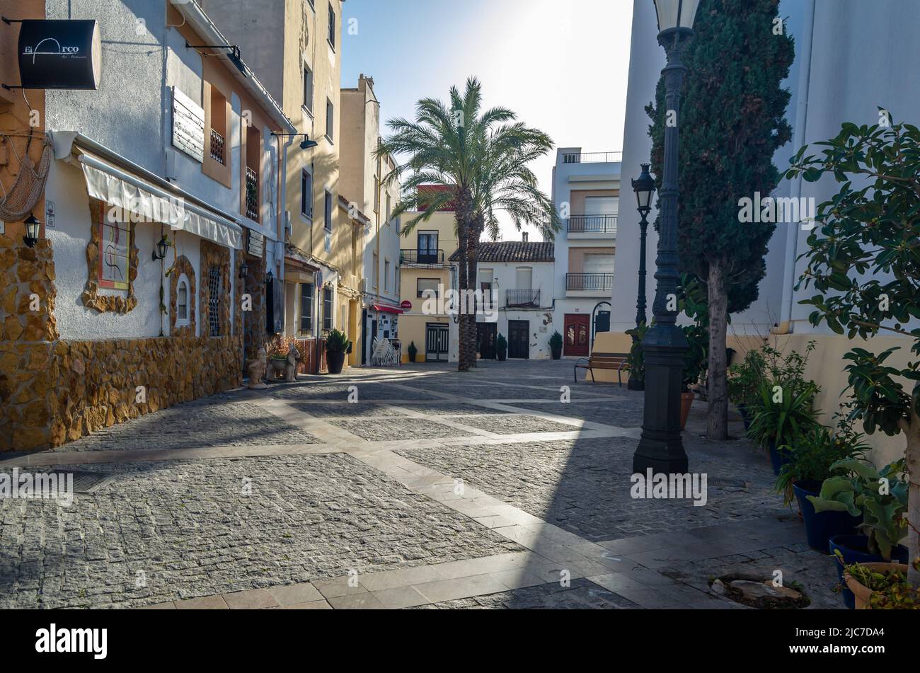 CALPE, SPAIN - JANUARY 26, 2022: View of colorful buildings and narrow ...