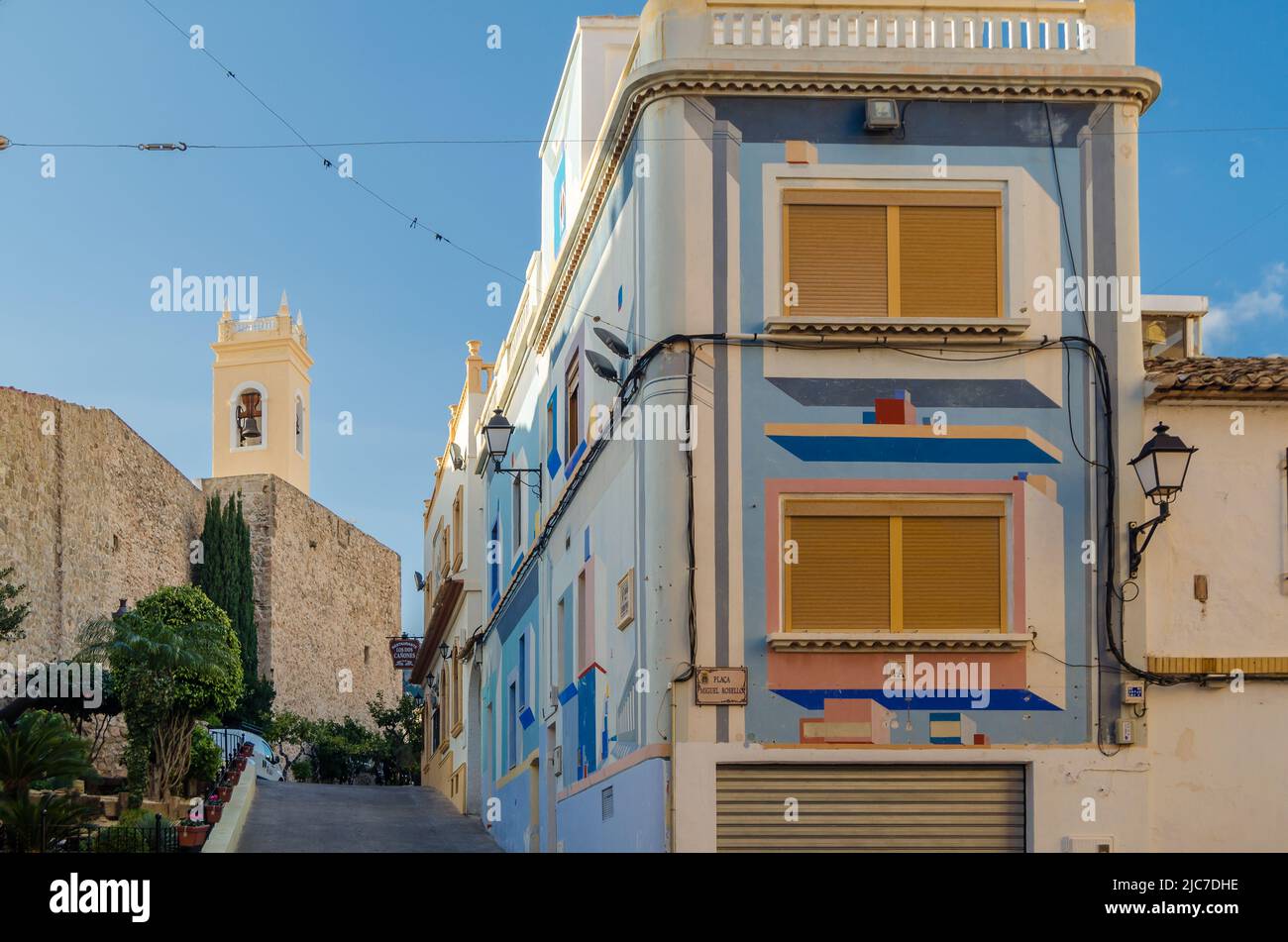 CALPE, SPAIN - JANUARY 26, 2022: View of colorful buildings and narrow ...