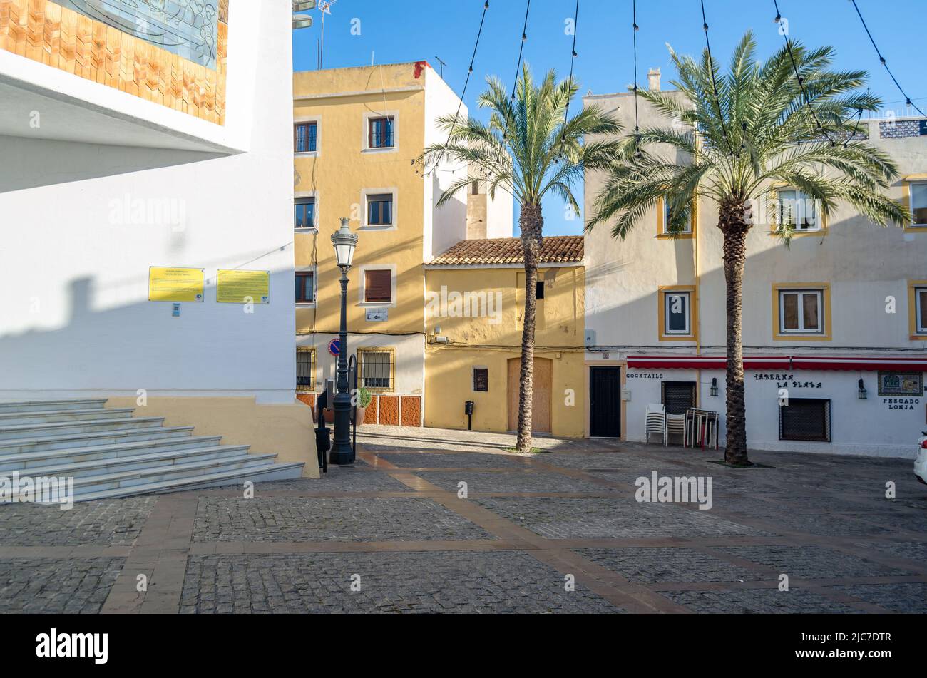 CALPE, SPAIN - JANUARY 27, 2022: View of colorful buildings and narrow ...