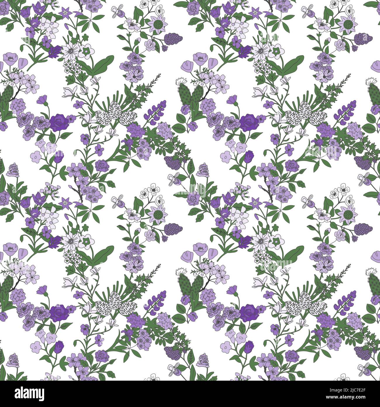 Seamless floral pattern with purple flowers Stock Vector Image & Art ...