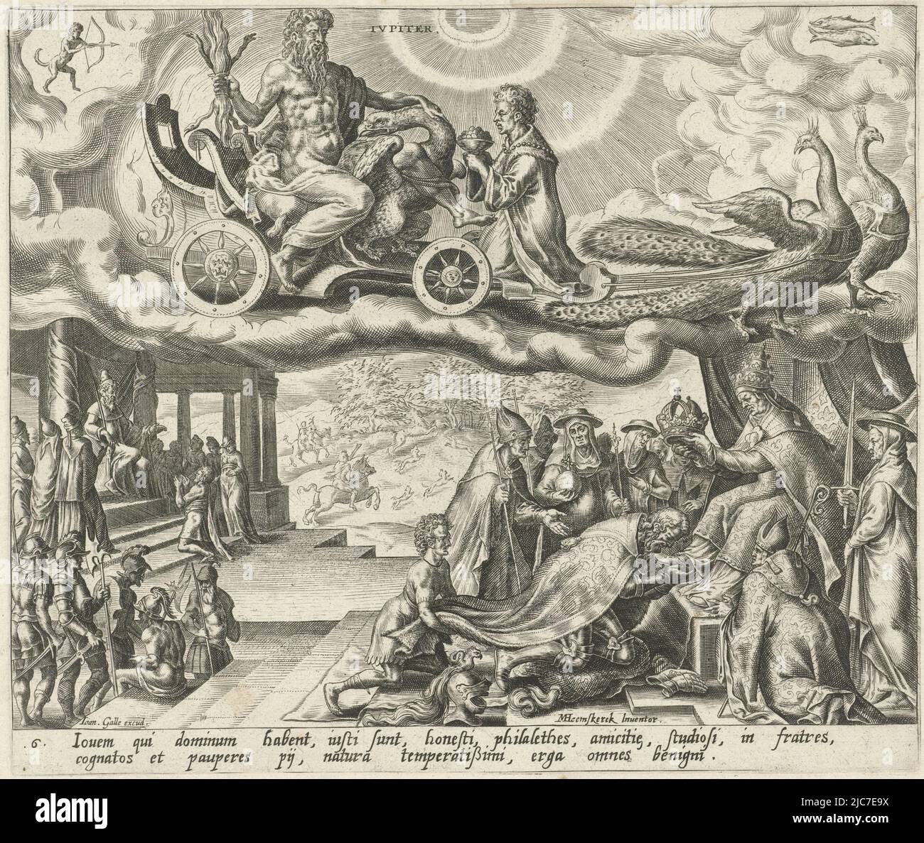 Jupiter riding in his chariot in the sky, pulled by two peacocks. The ...