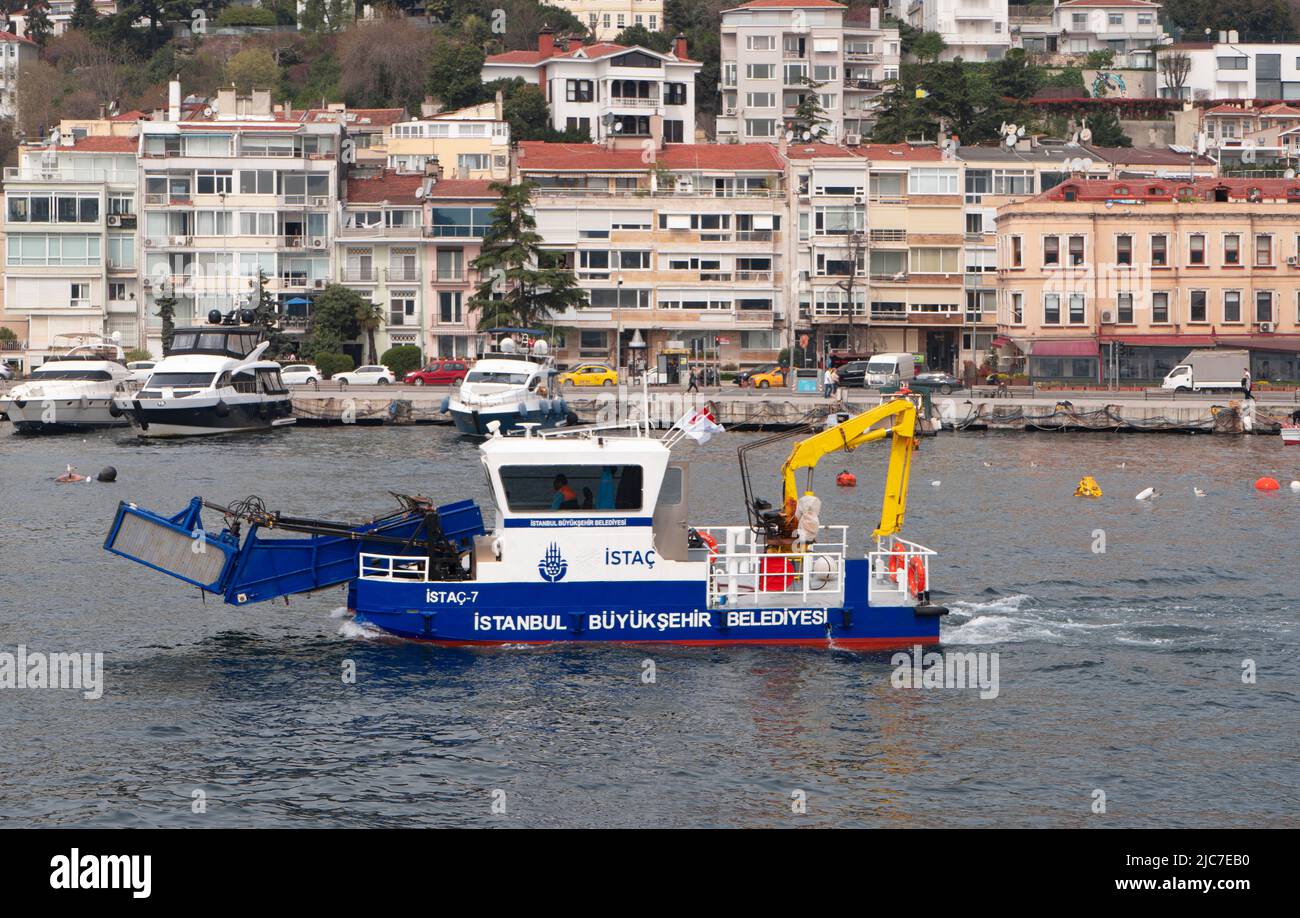 Sea Surface Cleaning Vessel called Mobidick on the Sea at Bosphorus ...