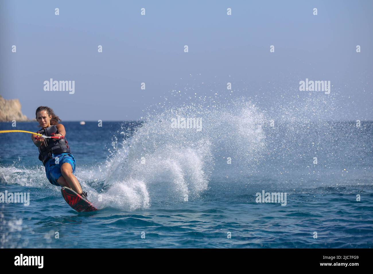 Performing Water Mono Ski Slalom at Elia Beach in Mykonos Stock Photo ...