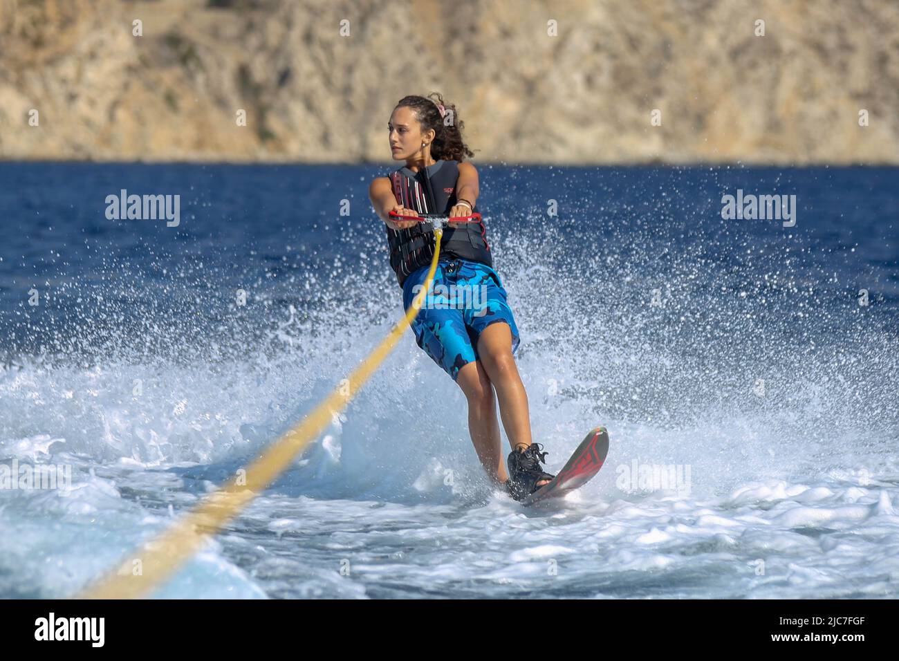 Performing Water Mono Ski Slalom at Elia Beach in Mykonos Stock Photo ...
