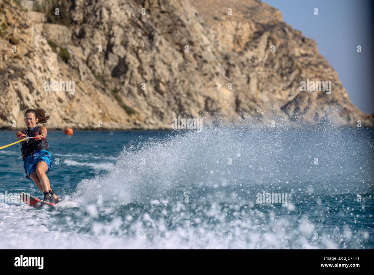Performing Water Mono Ski Slalom at Elia Beach in Mykonos Stock Photo ...