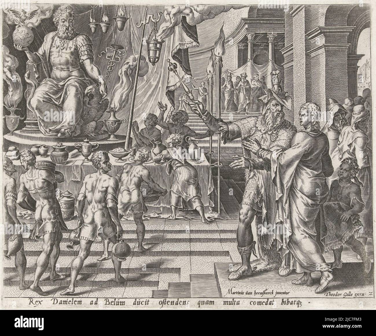 King Cyrus shows Daniel the temple of the god Bel. In the center of the ...