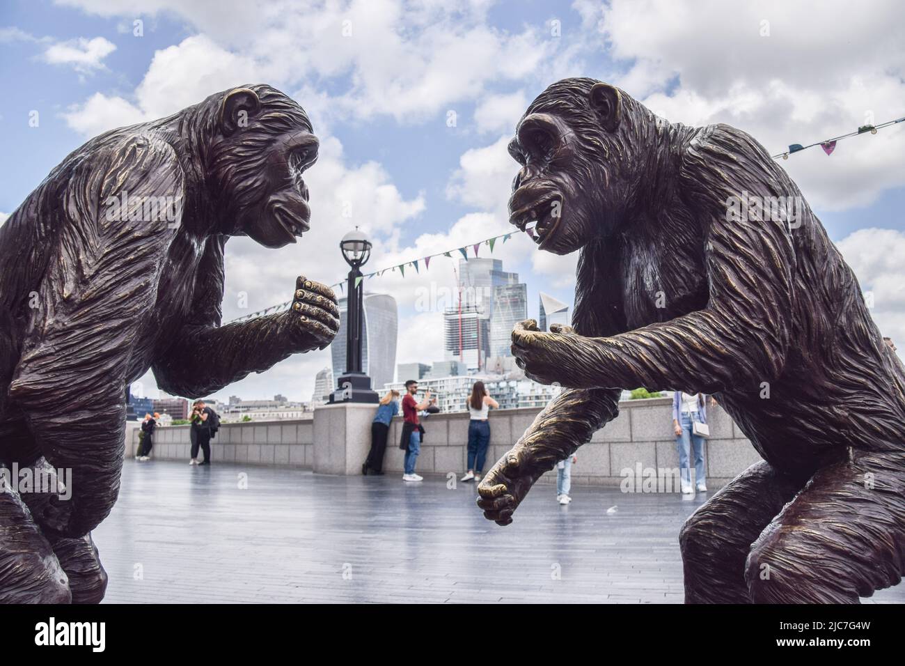 London, UK. 10th June, 2022. A chimpanzee sculpture is seen near Tower ...