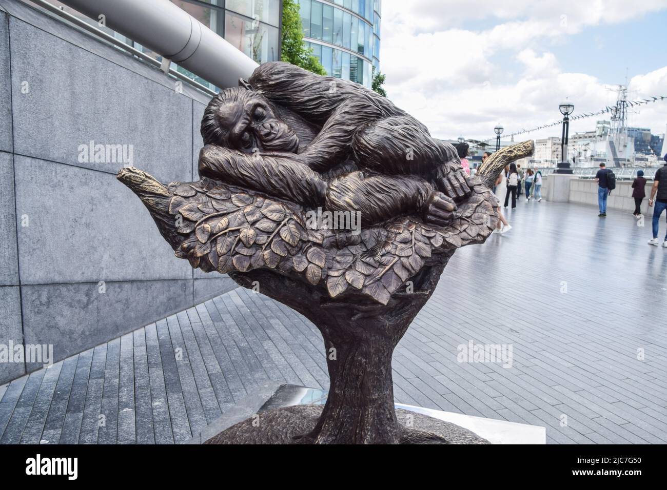 A chimpanzee sculpture is seen near Tower Bridge. 'Chimps Are Family ...