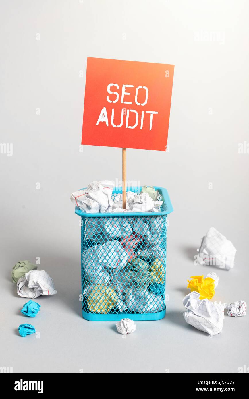 Sign displaying Seo Audit. Business overview Search Engine Optimization validating and verifying ...