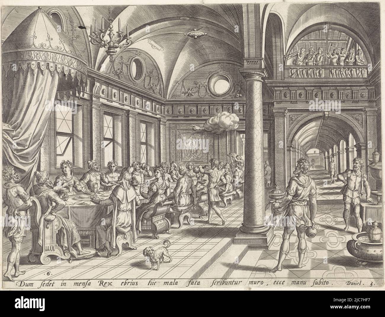 The banquet of Belshazzar, king of Babylon, with his courtiers and ...