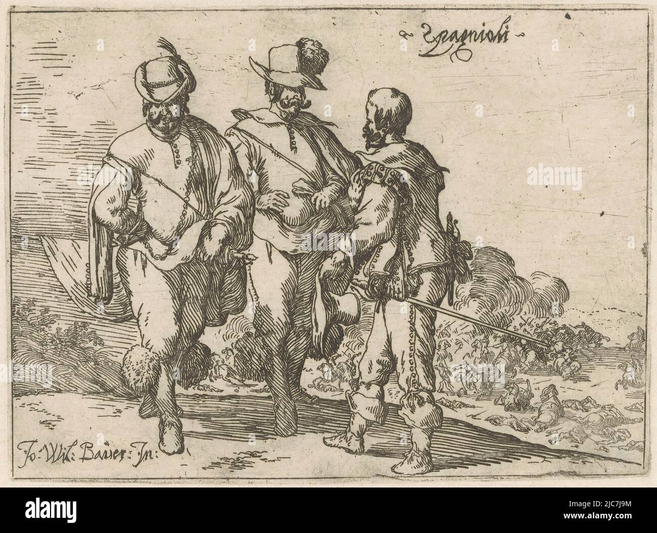 Three Spaniards, a battle in the background Spagnioli Costumes of ...