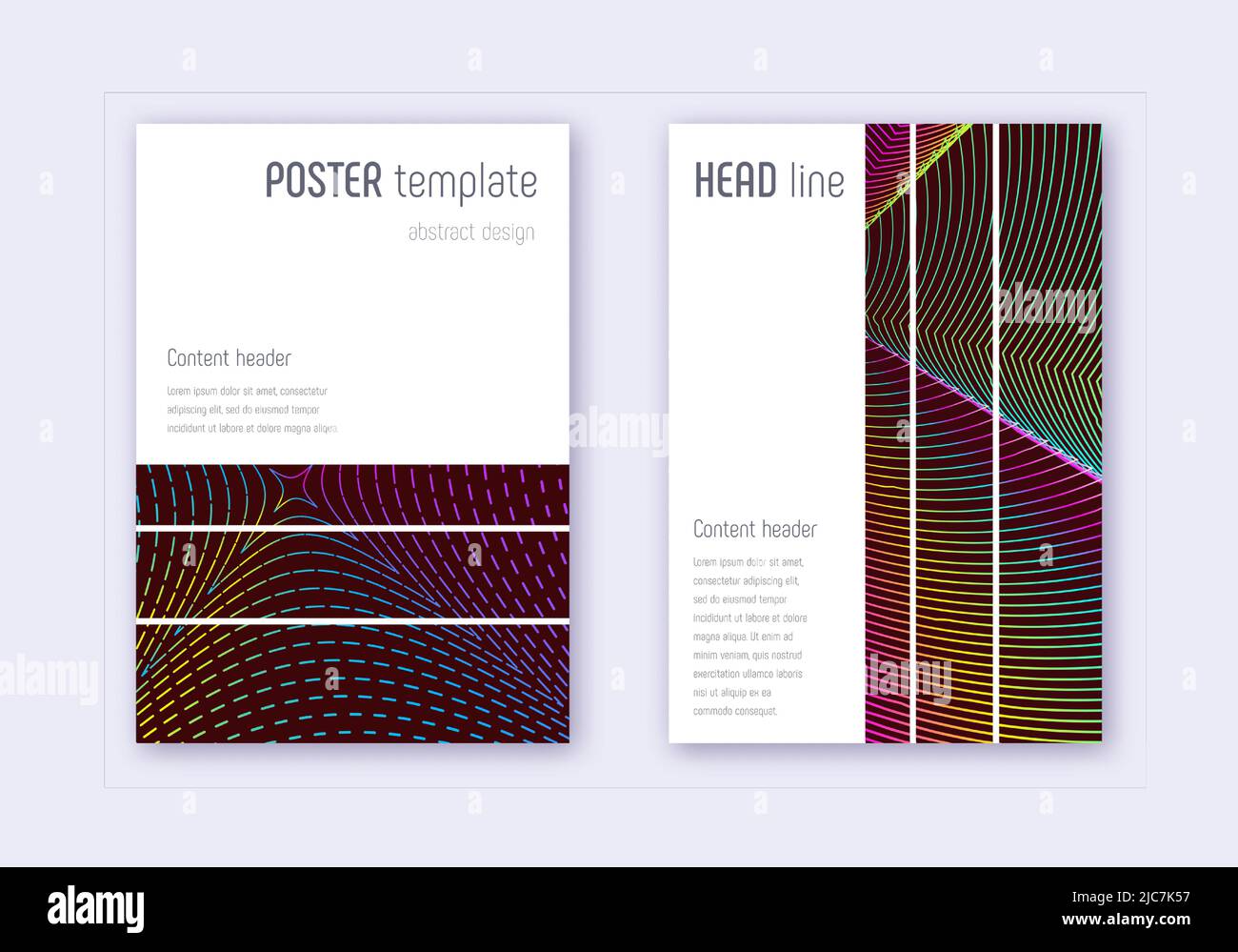 Geometric cover design template set. Rainbow abstract lines on wine red ...