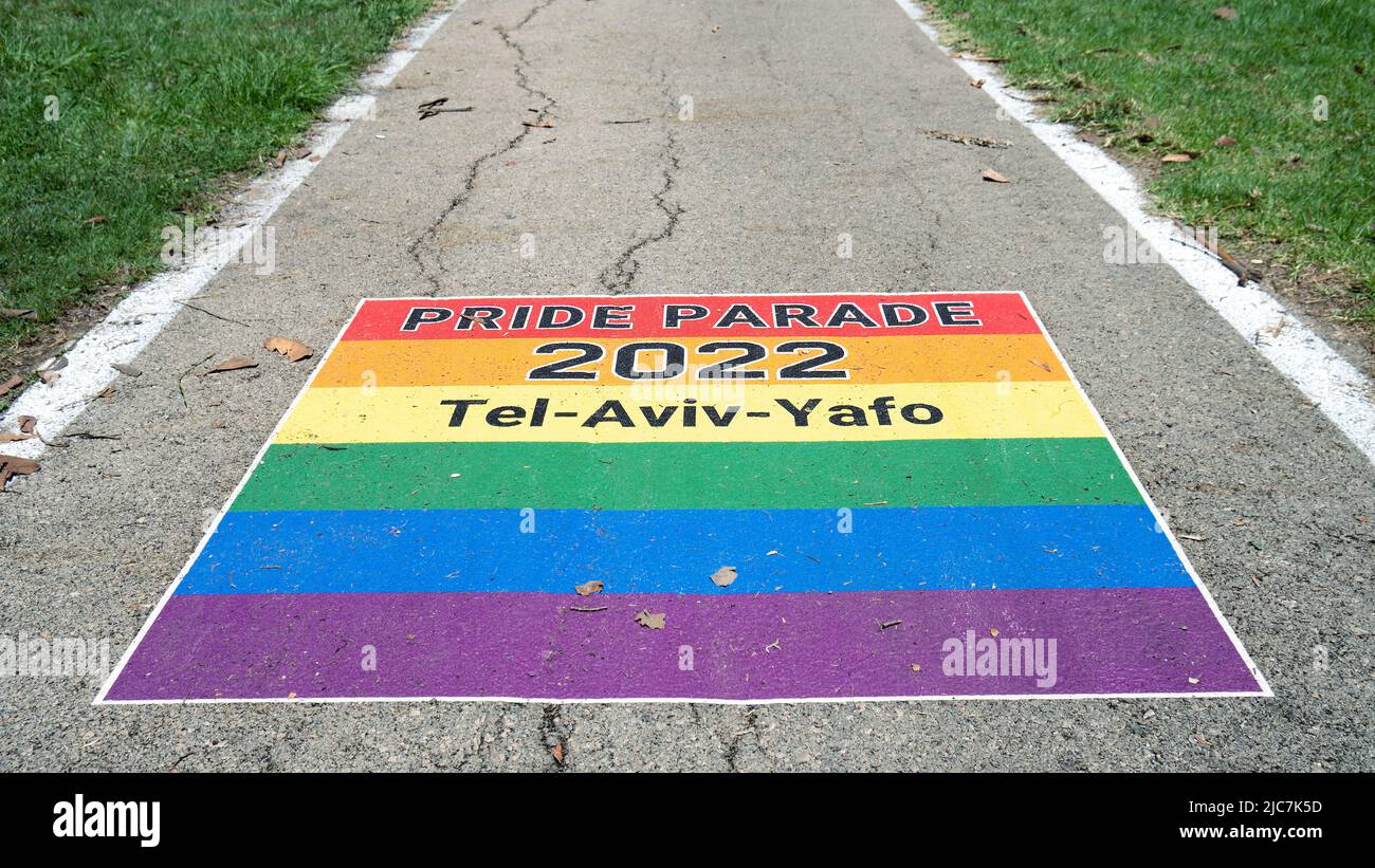 Tel Aviv Yafo, Israel - June 10, 2022. Emblem of the gay pride parade ...