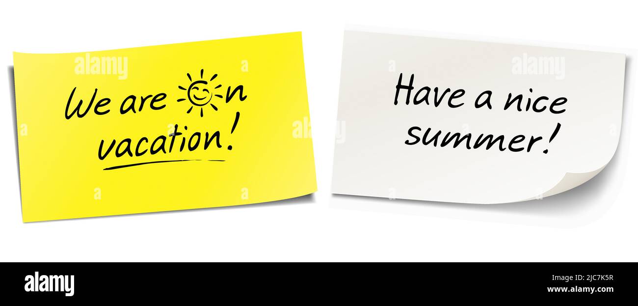 Handwritten messages on sticky notes with happy sun icon. We are on ...