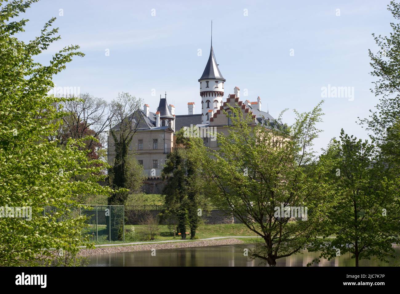 Castle Radun mirrored in a lake in the Czech Republic Stock Photo - Alamy
